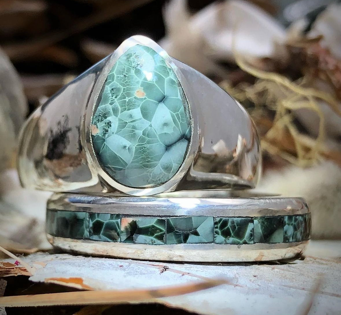 Chlorastrolite Greenstone Inlay Wedding Band set sterling silver – Wild ...