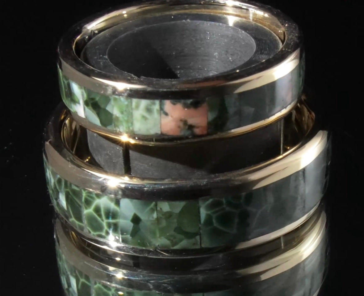 Isle Royale Greenstone Inlay 14k Wedding Band Set – Wild Superior Gems